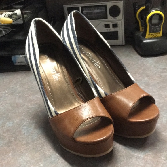 Charming Charlie | Shoes | Charming Charlie Brown Leather Stripe Wedge ...